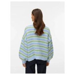 V&eacute;ro Moda Strickjacke VERO MODA "VMMAYBE STRIPE LS OPEN CARDIGAN NOOS", Damen, Gr. M, fog gr&uuml;n stripes:with misteltoe, cashmere blau, brunnera blau, birch, Strick, Obermaterial: 100% Polyester, geringelt, gestreift, loose fit h&uuml;ftbedeckend, V-Ausschnitt, weit Strickb&uuml;ndchen, Strickjacken Strickjacke, Kunstfaser, loose fit