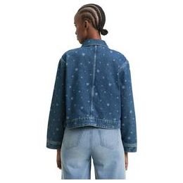 Jeansjacke Tom Tailor DENIM, Damen, Gr. XXL, mid blau, Denim/Jeans, Obermaterial: 100% Baumwolle, bedruckt, regular fit h&uuml;ftlang, abgesteppte Kante, Jacken Jeansjacke, mit All-Over-Herz-Print