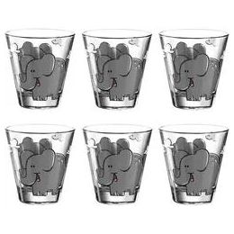 Kinderbecher Leonardo "Kinderbecher Bambini 215 ml 6er Set", grau (elefant), 6 tlg., Glas, Trinkgef&auml;&szlig;e, Kinderbecher