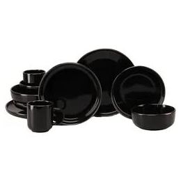 Kombiservice Creatable "Nordic Festive, Service 10-tlg.", schwarz, 10, Steinzeug, Geschirr-Sets, Kombiservice, Minimalistisches Design, Dezente goldene Akzente