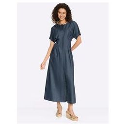 A-Linien-Kleid Heine "Kleid", Damen, Gr. 44, Normalgr&ouml;&szlig;en, rauchblau, meliert, 60% Baumwolle, 40% Lyocell, unifarben, lang, Rundhals, Kleider