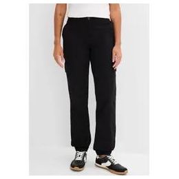 Cargohose bonprix, Damen, Gr. 48, N-Gr, schwarz, Web, Obermaterial: 97% Baumwolle, 3% Elasthan, loose fit, Hosen Cargohose, aus Baumwolle mit Elasthan, lockere Passform, mit Bequembund