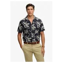 Hawaiihemd Superdry "HAWAIIAN PRINT S/S SHIRT", Herren, Gr. XXL, N-Gr, canna leaves navy, Web, Obermaterial: 70% Modal, 30% Baumwolle, gemustert, regular fit normal, Rundhals, Hemden Hawaiihemd, mit sommerlich coolem Hawaii-Blumen-Print
