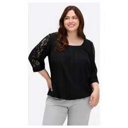 Longbluse sheego BY JOE BROWNS, Damen, Gr. 40, schwarz, 100% Polyester, Spitze:100% Polyamid, unifarben, Rundhals, Blusen Longbluse