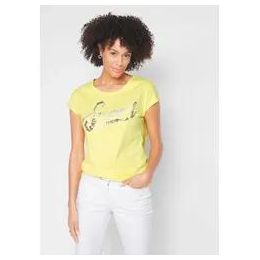 T-Shirt bonprix "Shirt mit Pailletten", Damen, Gr. 48/50 (XL), gelb (limone, silber bedruckt), Obermaterial: 100% Baumwolle, loose fit, Shirts T-Shirt, lockere Passform, Kurzarm, aus Baumwolle