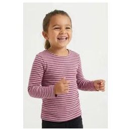 Langarmshirt KIDS Only "KMGMAUDE LIFE STRIPE LS TOP JRS NOOS", M&auml;dchen, Gr. 116, sea pink stripes:mauve wine, Jersey, Obermaterial: 66% Polyester, 30% Viskose, 4% Elasthan, geringelt, gestreift, figurbetont, Rundhals, Shirts Langarmshirt