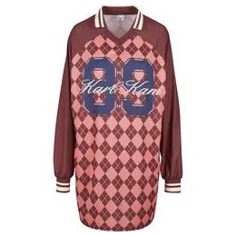 Shirtkleid Karl Kani "Karl Kani KK Script Mesh Print Jersey Dress", Damen, Gr. L, US-Gr&ouml;&szlig;en, schwarzrot, lightrot, vanilla, 100% Polyester, oversize, Rundhals, Kleider Shirtkleid