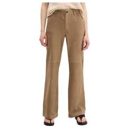 Marc O'Polo Lederhose MARC O'POLO "aus weichem Ziegen-Veloursleder", Damen, Gr. 46, Normalgr&ouml;&szlig;en, earthy taupe, Obermaterial: 100% Leder (Ziege); Futter: 100% Polyester, unifarben, weit lang, Hosen, Topseller