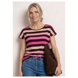 T-Shirt Street One, Damen, Gr. 38, espresso braun, Stoff, 95% Viskose, 5% Elasthan, gestreift, comfort fit normal, Rundhals, abgesteppt, Shirts T-Shirt, mit Rundhalsausschnitt