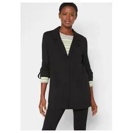 Sweatblazer bonprix, Damen, Gr. 48/50 (XL), schwarz, Obermaterial: 70% Viskose, 25% Polyester, 5% Elasthan, oversize, Blazer, mit langem Arm, mit Reverskragen, Oversize Passform, aus Viskose