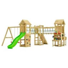 Spielturm Fungoo "Maxi Funny Optimizer, mit Rutsche, Schaukeln, Kletterwand + Seilbr&uuml;cke", beige (natur), Spielt&uuml;rme, KinderB:612cm H:257cm T:518cm, Holz, Made in Europe, B:612cm H:257cm T:518cm