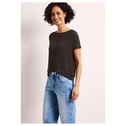 T-Shirt Street One, Damen, Gr. 42, espresso braun, Stoff, 95% Viskose, 5% Elasthan, unifarben, comfort fit normal, Rundhals, abgesteppt, Shirts T-Shirt, mit Rundhalsausschnitt