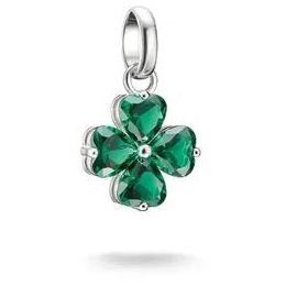 Charm-Einh&auml;nger Thomas Sabo "Charm Kleeblatt - Connect", silberfarben, smaragd, smaragd, Charms, Damen, Silber 925 (recycelt), mit Glas-Keramik Stein