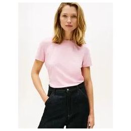 Kurzarmshirt Tommy Hilfiger "TH SCRIPT REG C-NK SS TEE", Damen, Gr. XXL (44), pink, Single Jersey, Obermaterial: 95% Baumwolle, 5% Elasthan, unifarben, regular fit normal, Rundhals, Shirts, Stretch, Baumwollmischung, regular fit