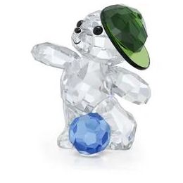 Dekofigur Swarovski "Kristallfigur Sammelfigur KRIS BEAR GOAL SCORER BEAR", kristallwei&szlig;, gr&uuml;n, blau, schwarz, Dekofiguren, B/H/T: 2,6cm, Swarovski Kristall, Swarovski Kristall mit schwarzem Emaille, H:2,6cm