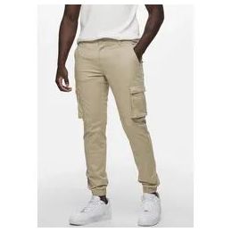 Only & Sons Cargohose ONLY & SONS "ONSCAM STAGE CARGO CUFF LIFE 6687 NOOS", Damen, Gr. 28, L&auml;nge 30, grau (chinchilla), Web, Obermaterial: 98% Baumwolle, 2% Elasthan, unifarben, l&auml;ssig geschnitten normal, Hosen Cargohose