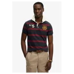 Poloshirt Superdry "DOUBLE EMBLEM JERSEY SS RUGBY", Herren, Gr. 3XL, rot, navy stripe, Single Jersey, Obermaterial: 100% Baumwolle, gestreift, relaxed fit normal, Rundhals, Shirts, im angesagten Rugby Stil