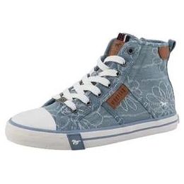 Sneaker Mustang SHOES "Winona", Damen, Gr. 36, jeansblau, Textil, Schuhe Sneaker, High Top-Sneaker, Schn&uuml;rboots mit Bl&uuml;ten-Stickerei