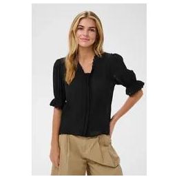 Kurzarmbluse SAINT TROPEZ "KristelSZ Shirt", Damen, Gr. S, schwarz, Web, Obermaterial: 80% Viskose, 20% Polyacryl, unifarben, normal, V-Ausschnitt, Blusen