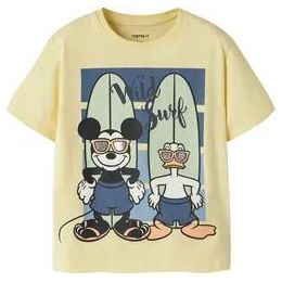 T-Shirt name it "NMMART MICKEY SS NREG TOP BOX WDI", M&auml;dchen, Gr. 104, double cream, Jersey, Obermaterial: 95% Baumwolle, 5% Elasthan, bedruckt, regular fit normal, Rundhals, Shirts T-Shirt, Baumwollmischung, regular fit