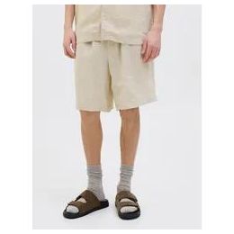 Jack & Jones Shorts JACK & JONES "JPSTBILL LAWRENCE LINEN SHORTS SRT LN", Herren, Gr. XS, N-Gr, beige (silber lining), Web, Obermaterial: 100% Leinen, unifarben, weit knielang, Hosen Shorts