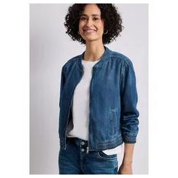 Jeansjacke Street One, Damen, Gr. 38, medium blau washed, Jeans, 100% Baumwolle, unifarben, normal normal, Rundhals, elastischer Bund, Jacken Jeansjacke, im Denim-Style, Topseller