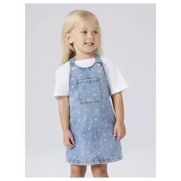 Jeanskleid name it "NMFROSA SHORT DNM BIBSKIRT 3555-ON F", M&auml;dchen, Gr. 104, N-Gr, medium blau denim aop:flower, Denim/Jeans, Obermaterial: 74% Baumwolle, 24% Polyester, 1% Elasthan, 1% Viskose, bedruckt, kurz, Kleider, Denim Baumwollmischung, zarter Allover Print