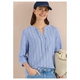 Shirtbluse Cecil, Damen, Gr. S (38), blouse blau, Web, 100% Baumwolle, gestreift, klassisch normal, Rundhals, B&uuml;ndchen, Blusen, mit 3/4 &Auml;rmeln
