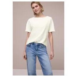 T-Shirt Street One, Damen, Gr. 44, sanftes wei&szlig;, Stoff, 65% Viskose, 32% Polyester, 3% Elasthan, unifarben, comfort fit normal, U-Boot-Ausschnitt, normaler Saum, Shirts T-Shirt, mit U-Boot-Ausschnitt