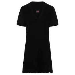 Polokleid BOSS ORANGE "Eloa Premium Damenmode", Damen, Gr. M, N-Gr, schwarz 001, Strick, Obermaterial: 70% Baumwolle, 30% Polyester, unifarben, regular fit kniefrei, V-Ausschnitt, H&auml;kelkante, Kleider, H&auml;kelkleid in kniefreier L&auml;nge