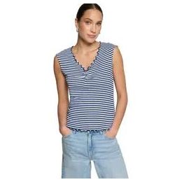 T-Shirt Zero "Damen mit Raffung", Damen, Gr. 40, blau, wei&szlig;, Rippware, Obermaterial: 95% Baumwolle (organic), 5% Elasthan, figurbetont h&uuml;ftlang, Shirts T-Shirt, Raffung