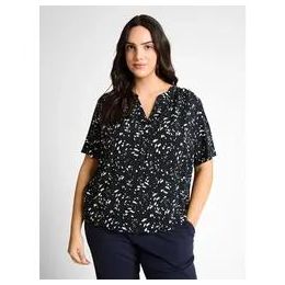 Kurzarmbluse Tom Tailor PLUS, Damen, Gr. 48, navy dot, Web, Obermaterial: 100% Viskose, gemustert, normal h&uuml;ftbedeckend, V-Ausschnitt, Blusen, mit Allover-Print - Gro&szlig;e Gr&ouml;&szlig;en