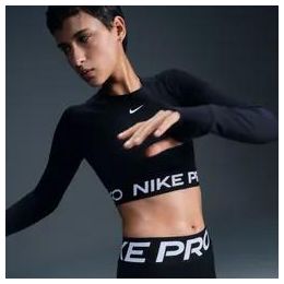 Funktionsshirt Nike "Nike PRO DF 365 CROP LS", Damen, Gr. S, schwarz, wei&szlig;, Obermaterial: 83% Polyester, 17% Elasthan, normal, Rundhals, Shirts Funktionsshirt
