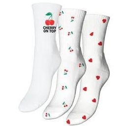 V&eacute;ro Moda Freizeitsocken VERO MODA "VMMEL DETAIL SOCKS 3-PAC", Damen, snow wei&szlig; pack:cherry on top, aop cherry, aop hearts, Baumwollmischung, bedruckt, normal, Socken, Baumwollmischung
