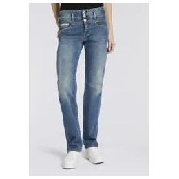 High-waist-Jeans Herrlicher "Raya New Straight Denim", Damen, Gr. 31, L&auml;nge 32, casper, Denim/Jeans, Obermaterial: 98% Baumwolle, 2% Elasthan, gerade lang, Jeans High-Waist-Jeans, im Straight Fit, 3-Knopf-Verschluss