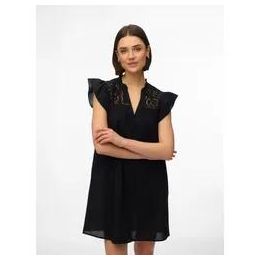 V&eacute;ro Moda Minikleid VERO MODA "VMLINE SS SHORT DRESS WVN NOOS", Damen, Gr. M, N-Gr, schwarz, Web, Obermaterial: 100% Baumwolle, unifarben, kurz, V-Ausschnitt, Kleider Minikleid, Baumwolle