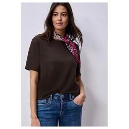 T-Shirt Street One, Damen, Gr. 46, espresso braun, Jersey, Obermaterial: 60% Viskose, 40% Polyester, unifarben, regular fit normal, Rundhals, Shirts T-Shirt, im Strick-Look