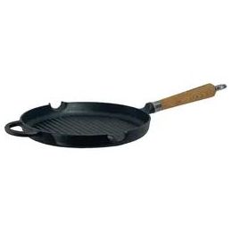 Grillpfanne RONNEBY BRUK "Maestro Pfanne, &Oslash; 28 cm, mit Holzgriff & Gegengriff", schwarz, mit eichenholzgriff, B:28cm H:7,5cm L:57cm, Pfannen