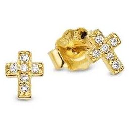 Paar Ohrstecker Bruno Banani "Schmuck Geschenk Ohrschmuck Kreuz", gelbgoldfarben, kristallwei&szlig;, kristallwei&szlig;, Ohrringe, Damen, Silber 925 (Sterlingsilber), mit Zirkonia (synth.)