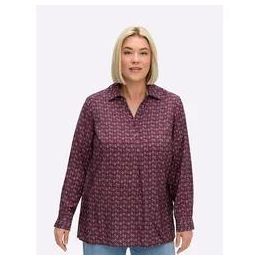 Longbluse sheego, Damen, Gr. 58, burgund, bordeaux, bedruckt, 88% Viskose, 12% Polyamid, bedruckt, gemustert, mehrfarbig, V-Ausschnitt, Blusen Longbluse