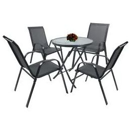Garten-Essgruppe Vcm "5tlg Balkonset Gartenm&ouml;bel Stapelst&uuml;hle Set Sonlas", schwarz (anthrazit), B:70cm T:70cm, Obermaterial: 90% Metall MT. 10% Textilmaterial TEXMAT., Sitzm&ouml;bel-Sets