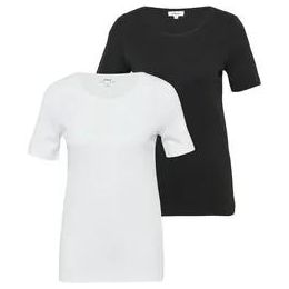 T-Shirt s.Oliver, Damen, Gr. 36, wei&szlig;, schwarz, Jersey, Obermaterial: 100% Baumwolle, unifarben, slim fit h&uuml;ftbedeckend, Rundhals, Shirts T-Shirt, aus Interlockjersey im 2er-Pack