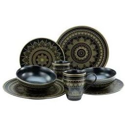 Kombiservice Creatable "Mandala Gold", gold (schwarz, goldfarben), 8 Stk., Steinzeug, Geschirr-Sets, Kombiservice, Service, goldene orientalische Motive, 8 Teile, f&uuml;r 2 Personen