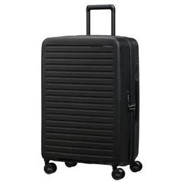 Hartschalen-Trolley Samsonite "RESTACKD", Gr. B/H/T: 46cm x 68cm x 26cm 71 l, schwarz, Polypropylen, Koffer, mit fester Trennwand und verstellbaren Packgurten