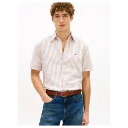 Kurzarmhemd Tommy Hilfiger "LINEN BLEND BENGAL STRIPE", Herren, Gr. XXL, N-Gr, sandalwood, stripe, Web, Obermaterial: 52% Baumwolle, 48% Leinen, regular fit, Hemden, regular fit, gestreift, Button-down-Kragen