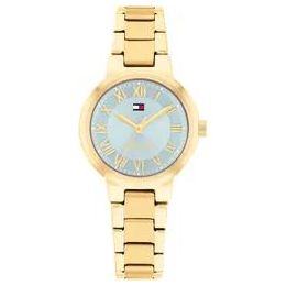 Quarzuhr Tommy Hilfiger "Becca", goldfarben, hellblau, Armbanduhren, Damen, Quarzuhr, Armbanduhr, Damenuhr, Edelstahlarmband, analog