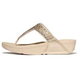 Zehentrenner fitflop "LULU CRYSTAL-MIX METALLIC TOE-POST SANDALS", Herren, Gr. 39, natur, braun, Synthetik, Glitzer, metallic, Schuhe Zehentrenner, Keilabsatz, Plateauschuh, Dianette mit mehrfarbigen Strasssteinchen