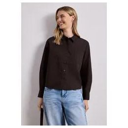 Langarmbluse Street One, Damen, Gr. 44, espresso braun, Web, 100% Baumwolle, unifarben, regular fit normal, V-Ausschnitt, Umschlagbund, Blusen, aus reiner Baumwolle