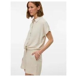 V&eacute;ro Moda Kurzarmbluse VERO MODA "VMTHEA SS TIE SHIRT WVN NOOS", Damen, Gr. M, wei&szlig; (moonbeam detail:melange), Web, Obermaterial: 70% Viskose, 30% Leinen, meliert, normal, Blusen, Viskosemischung, loose fit