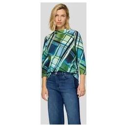 3/4-Arm-Shirt Rabe, Damen, Gr. 46, pazifik, Web, Obermaterial: 76% Baumwolle, 16% Polyester, 8% Elasthan, bedruckt, l&auml;ssig geschnitten h&uuml;ftbedeckend, Rundhals, Shirts 3/4-Arm-Shirt, mit grafischem Muster und Stehkragen